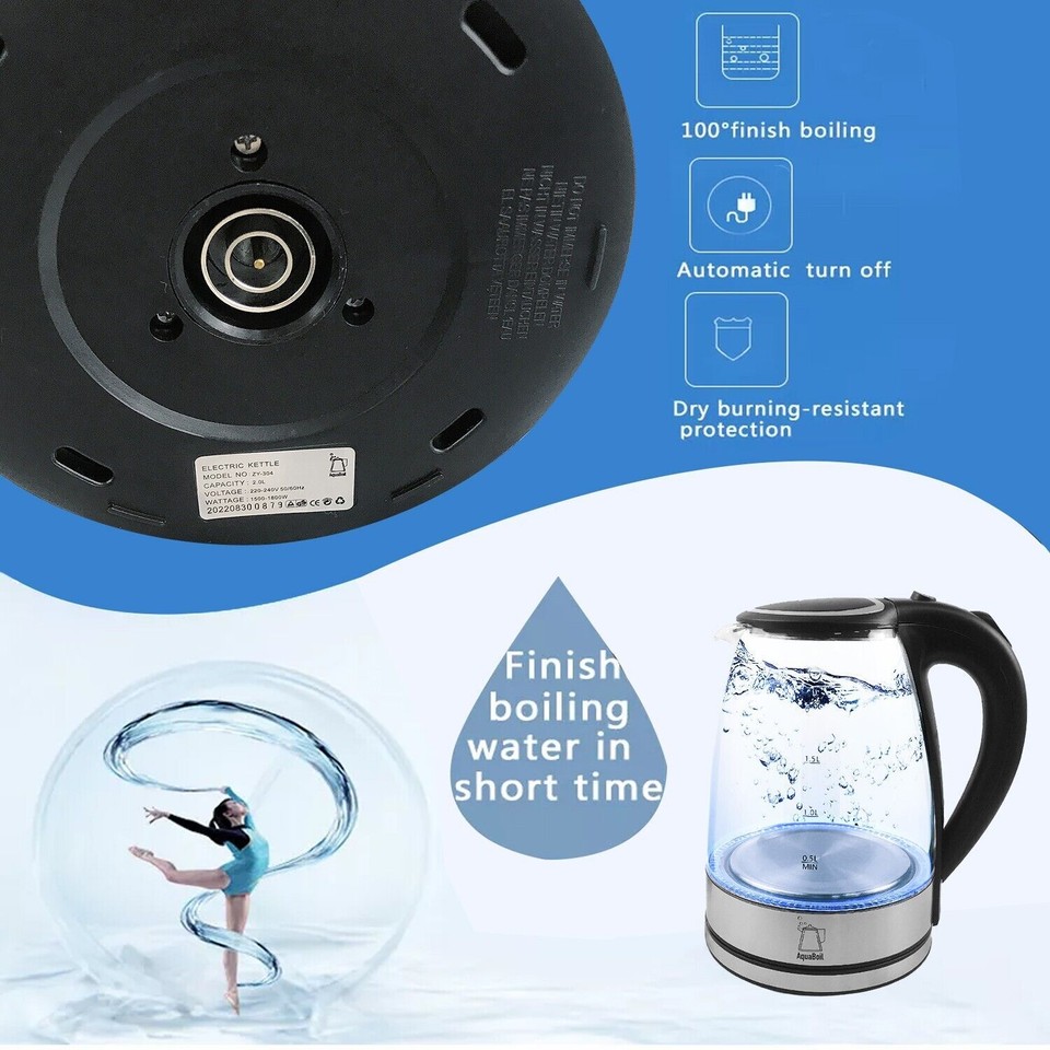 2L Electric Kettle Glass 360 Blue LED Illuminated Portable Jug 1800W | eBay