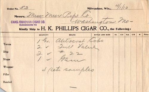 Phillips Cigar Co Milwaukee WI 1910 Billhead Chas Donovan Cigar Co | eBay