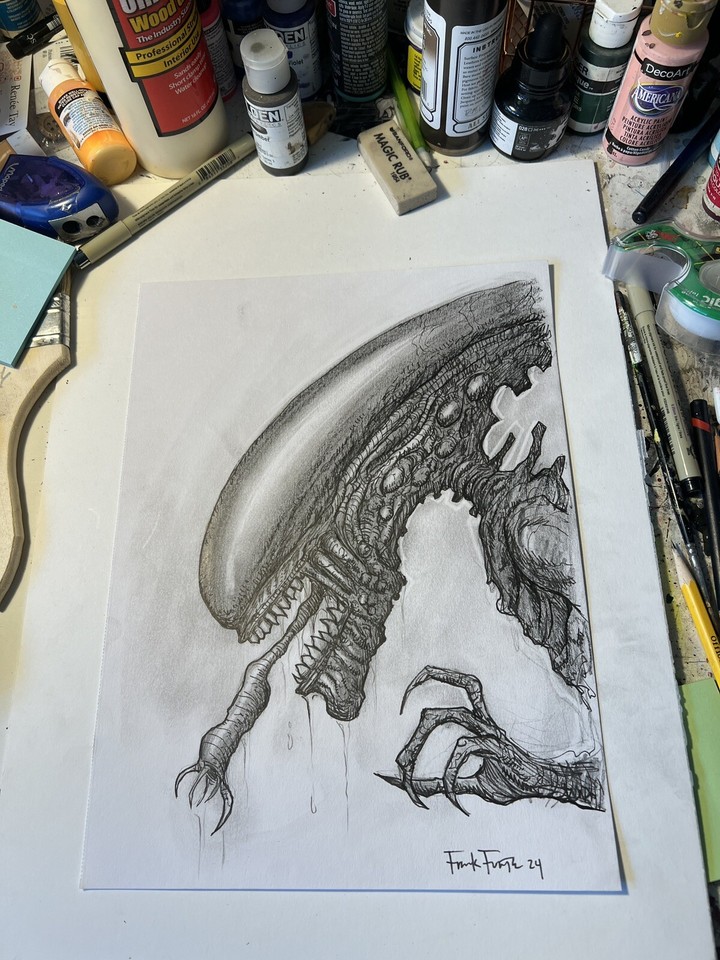 Alien Romulus Xenomorph NEW Horror Original drawing By Frank Forte RARE ...