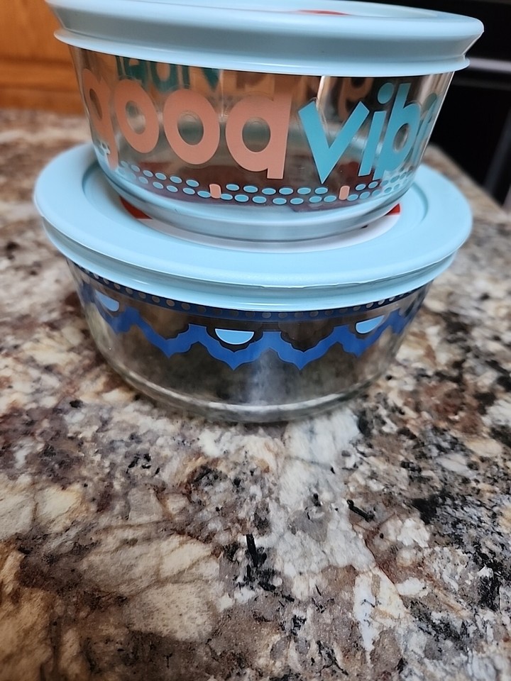 Pyrex 4-Cup Blue Waves Storage Bowl & Cover New W/ 2 Cup Bowl Good ...