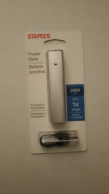 Staples Rechargeable Power Bank, 2600 m Ah 1 Amp, Metallic Silver | eBay
