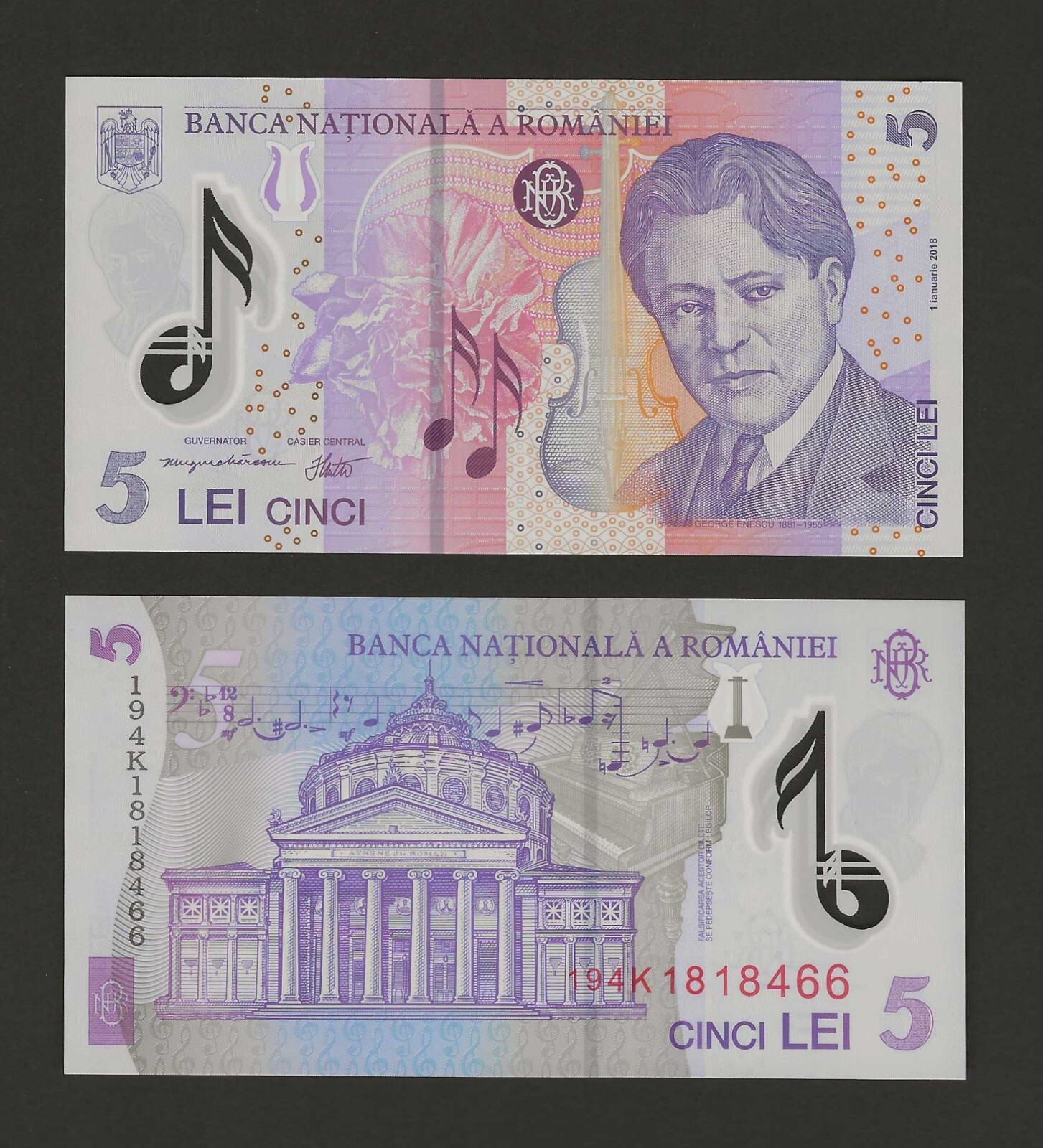 ROMANIA 5 Lei 2019, P-118j, Polymer Note, Prefix 4K, Pack Fresh UNC ...