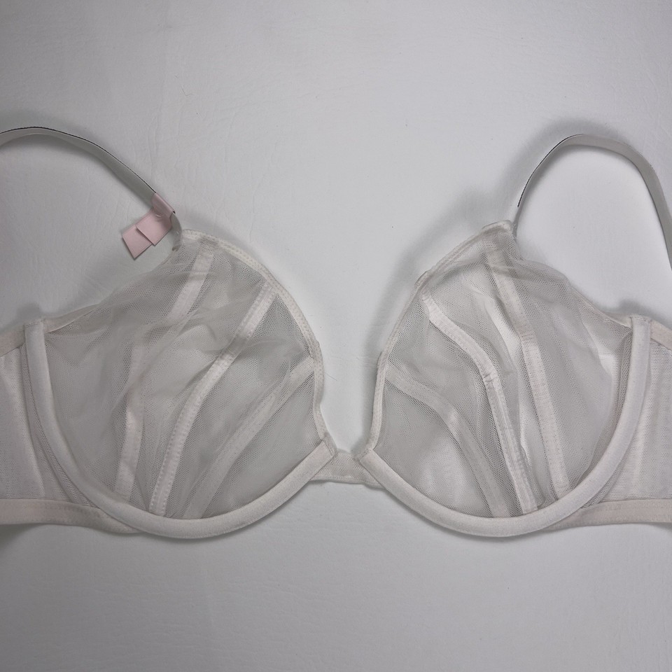 Victoria's Secret Bra Very Sexy Low Cut Demi White Mesh Shine Strap 34C ...