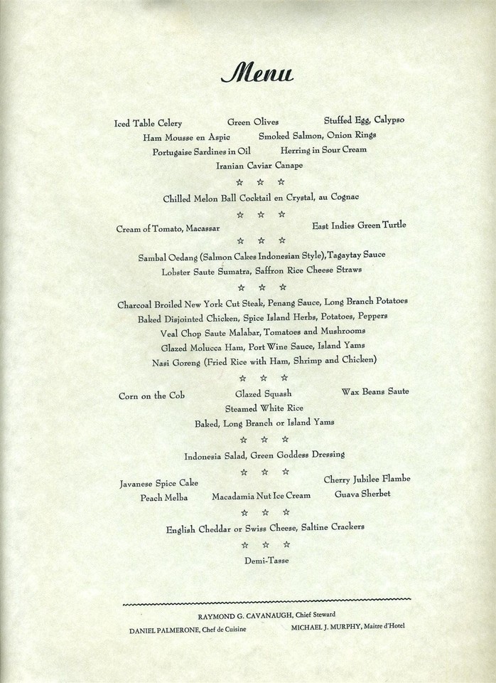 American President Lines Spice Island Night Menu 1973 SS President ...
