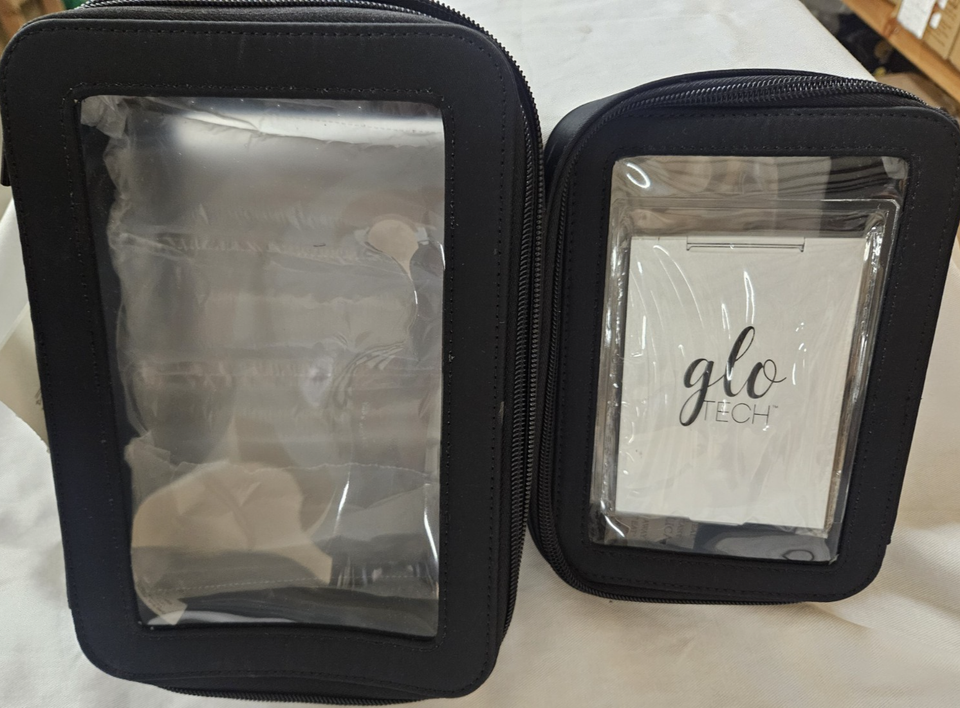 Glo Tech Black 3 Piece Set - Cosmetic Bag Duo + Compact Mirror - New | eBay