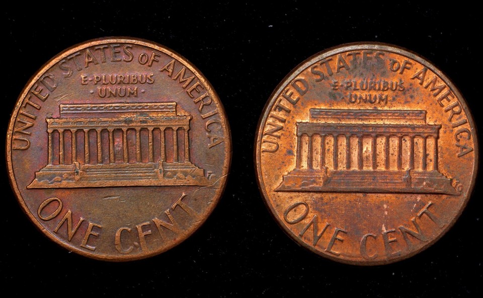 Two Obverse Misaligned Dies US Mint Error Coins Lincoln Memorial Cents ...