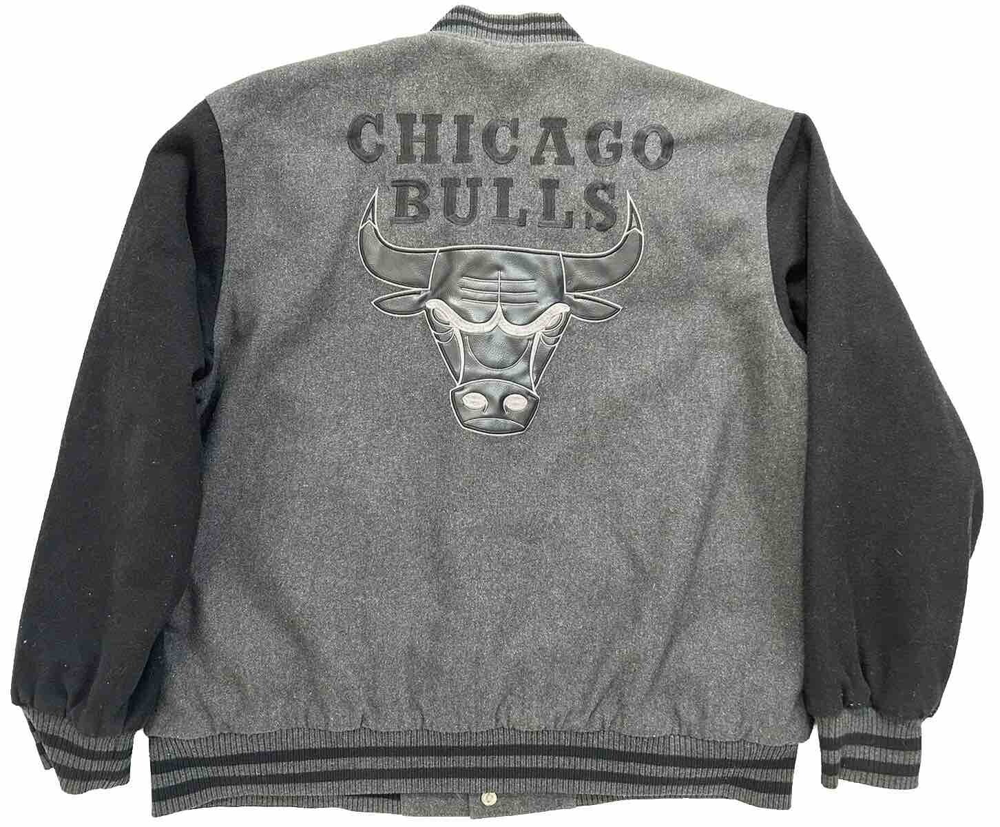 NBA CHICAGO BULLS Reversible VARSITY Jacket All Black/Gray XL RARE ...