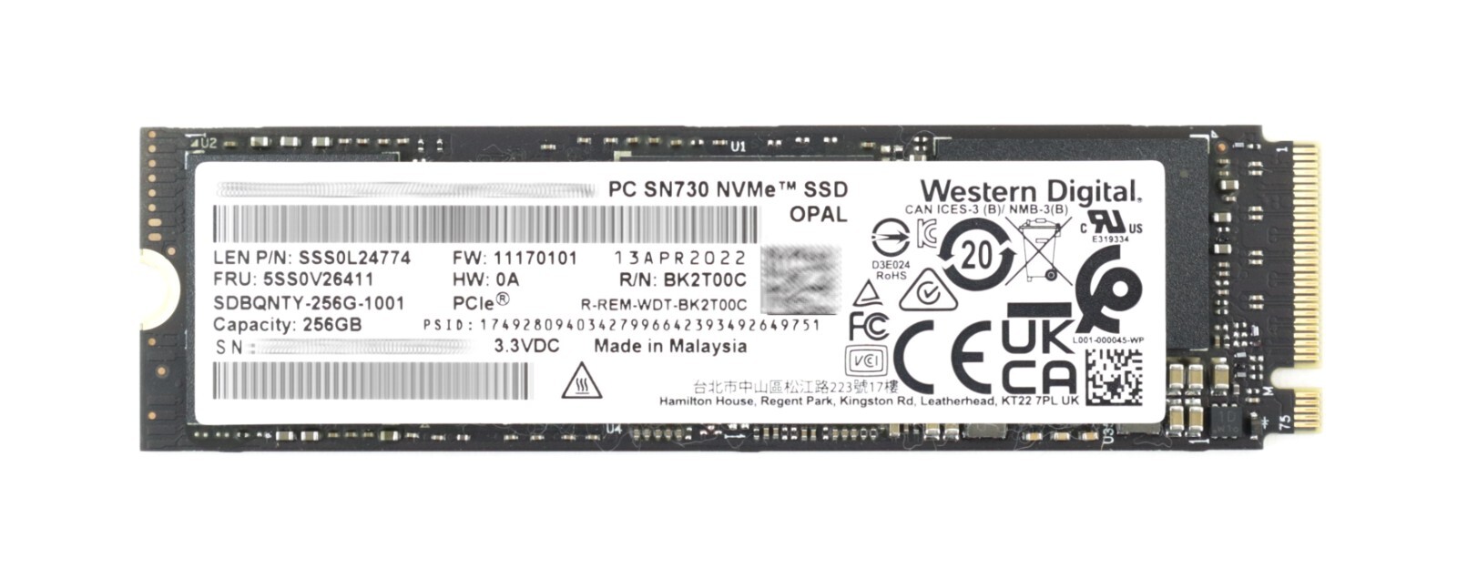 WD Lenovo 256GB SDBQNTY-256G-1001 PC SN730 NVMe Opal SSS0L24774 ...