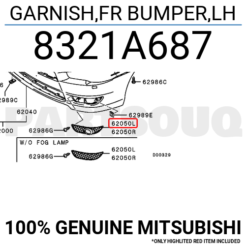 8321A687 Mitsubishi OEM Genuine Garnish FR Bumper LH for sale online | eBay