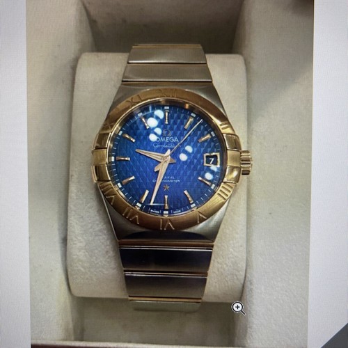 omega constellation 18k gold /steel blue dial unisex watch 38 mm mint ...