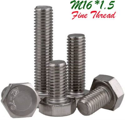 M16 1.5 Fine Thread 304 Stainless Steel Full Thread Hex Head Bolts ...