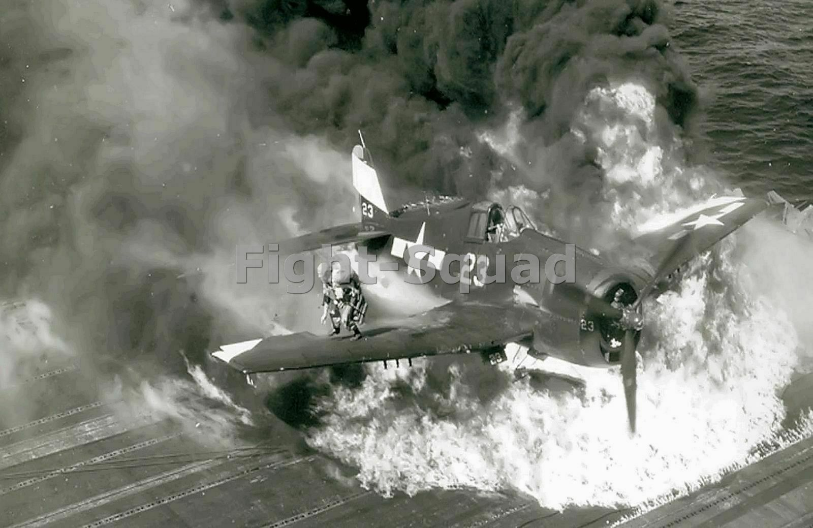 WW2 Picture Photo Pilot escapes his burning Grumman Hellcat after ...