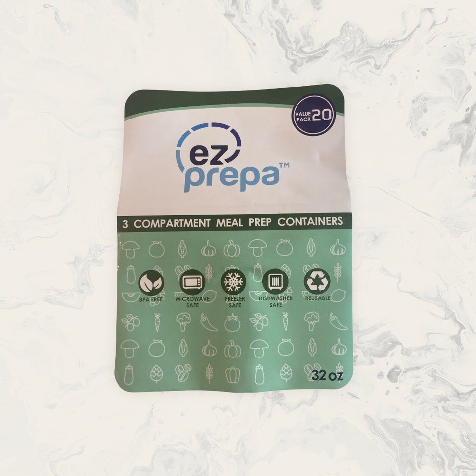 EZ Prepa 20 Pack 32oz 3 Compartment Meal Prep Containers with Lids. New ...
