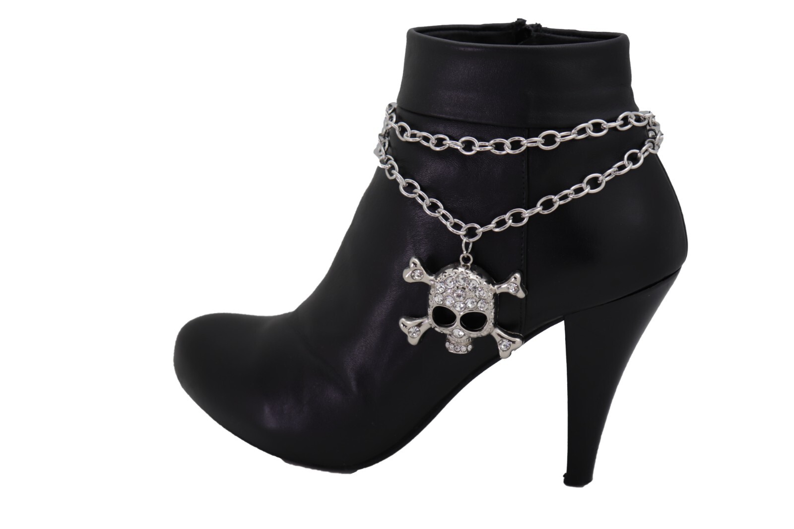 Women Silver Metal Chain Boot Bracelet Western Shoe Skeleton Skull ...