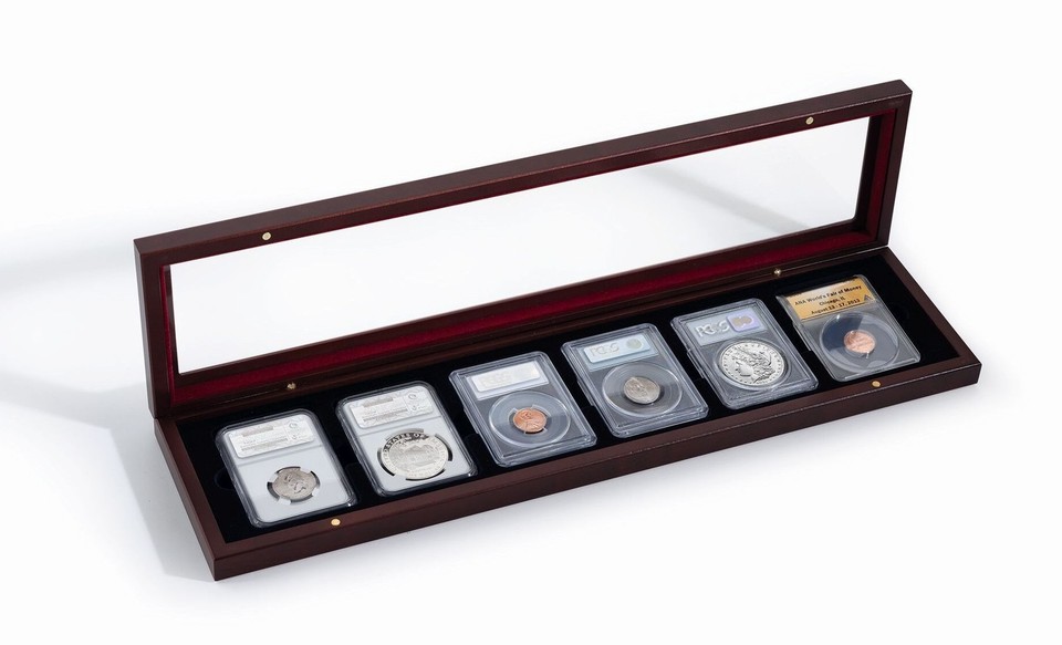 Lighthouse Wood Display Box For 6 Certified Coin Slabs w/ Glass Lid Top ...