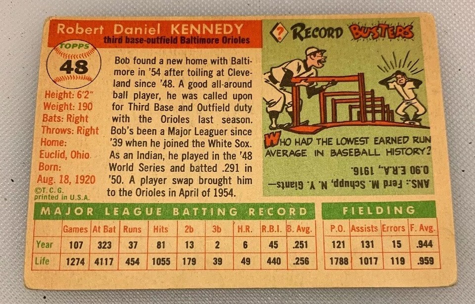 1955 Topps # 48 Bob Kennedy Baseball Card Baltimore Orioles | eBay