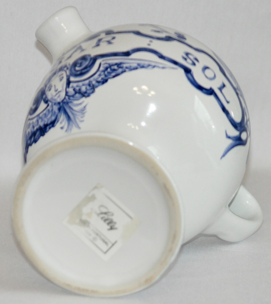 Blue & White Painted Bird Majolica Pitcher Portugal * Lilly 7.25" Syr ...