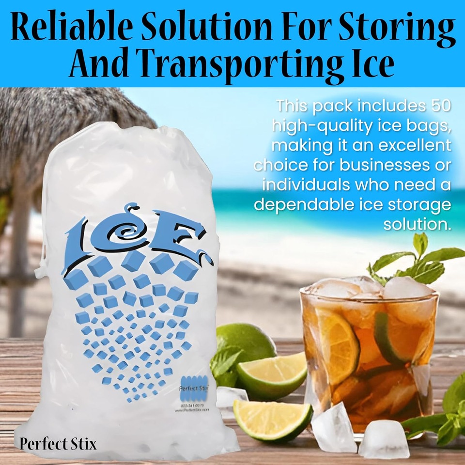 50 Pack 20 Lb. Drawstring Ice Bags 14 X 28 Inch Plastic Ice Bags. Heavy ...