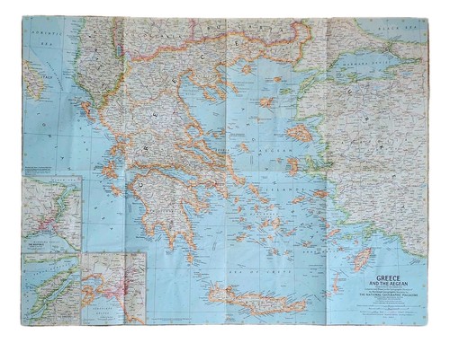 1958 Greece Map National Geographic Europe Aegean Sea Vintage 24.5 x 19 ...