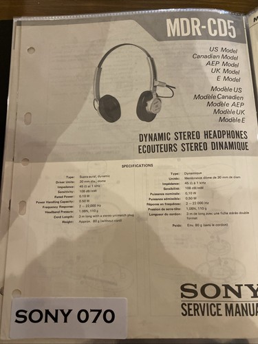 MDR-CD5 - Sony Headphones - Service Manual - Sony 070 | eBay