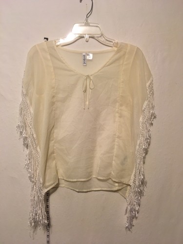 H&M Divided Women’s Blouse Ivory Cream Keyhole Tassels Sz 4 RN101255 ...