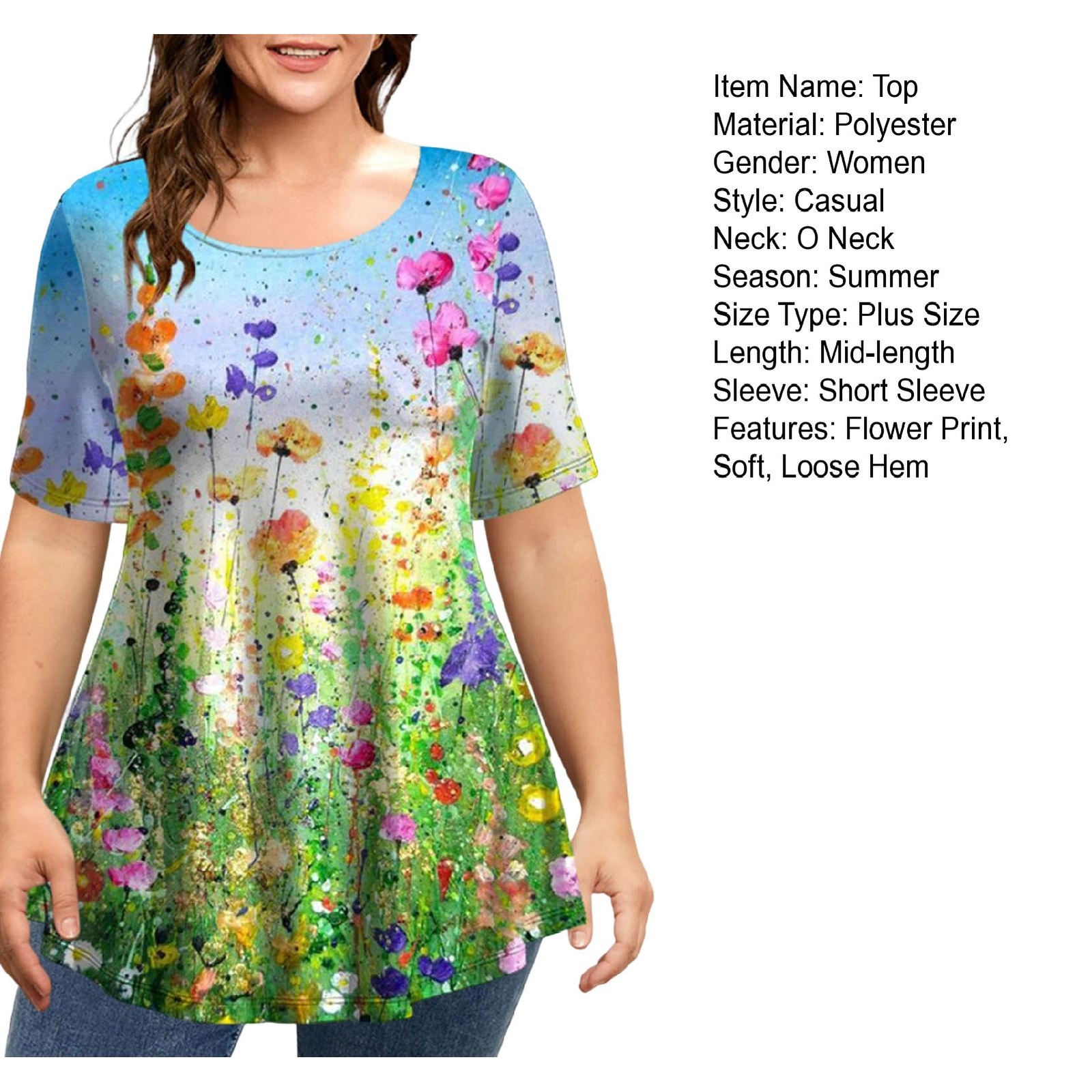 Lady Summer Top Plus Size Keep Charming Loose Hem Summer Blouse Casual ...