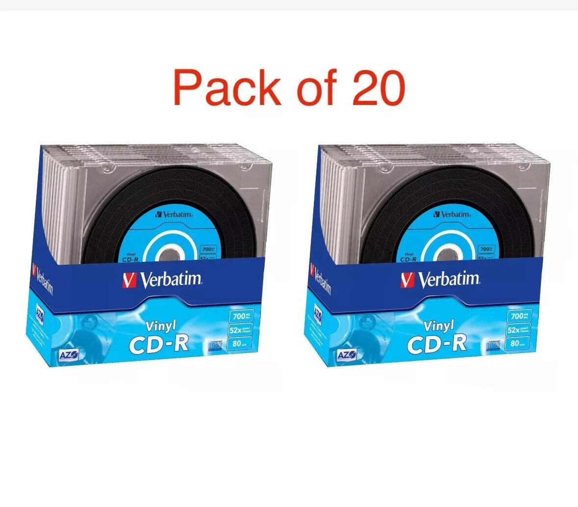 20 x Verbatim vinyl CD-R 52x 700MB 80mins Blank CD Discs in Slimcase ...
