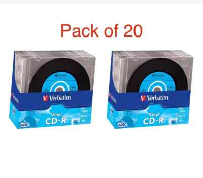 20 x Verbatim vinyl CD-R 52x 700MB 80mins Blank CD Discs in Slimcase ...