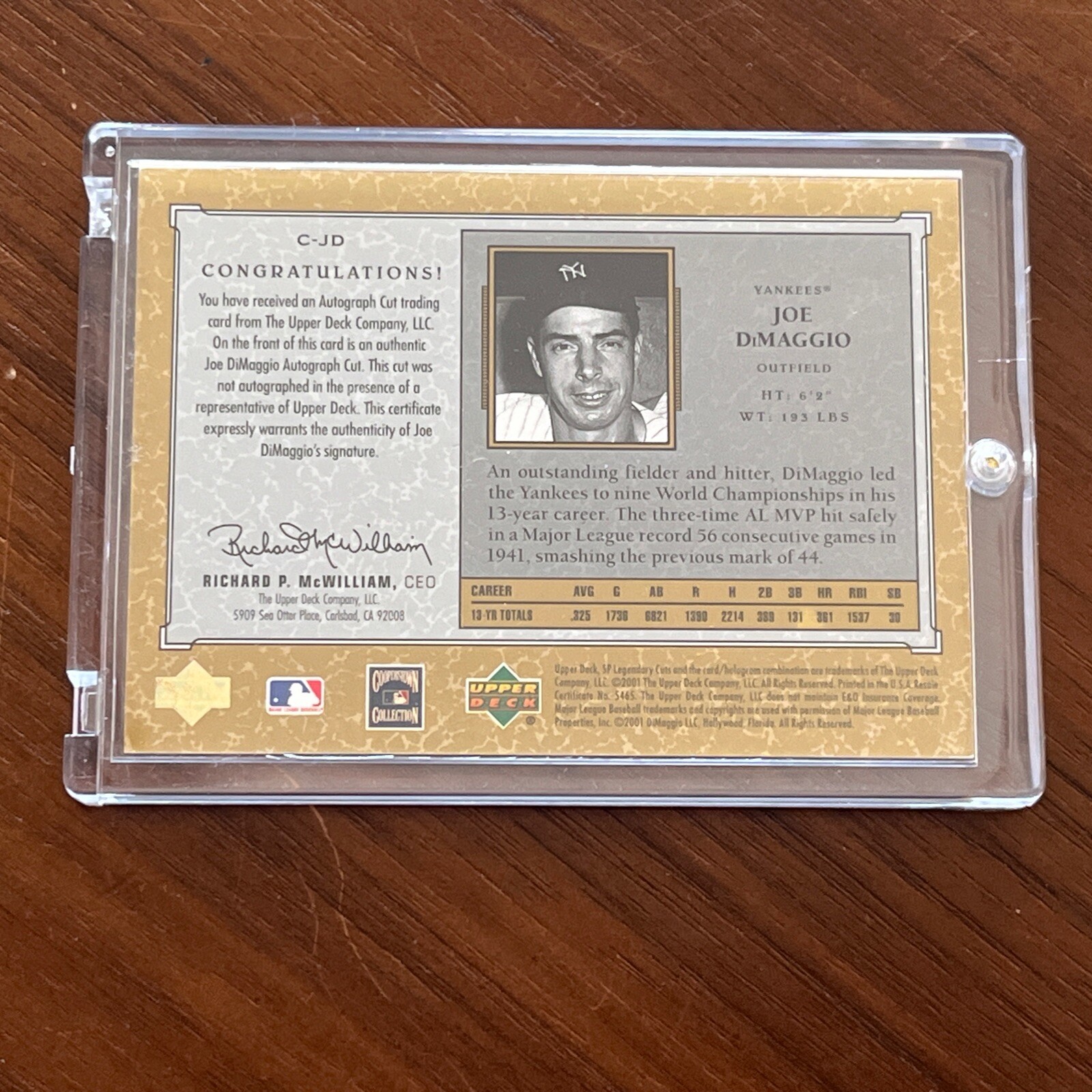 Joe DiMaggio 2001 ud sp legendary cuts auto autograph Yankees | eBay