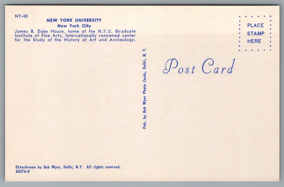 New York University James B. Drake House Institute of Fine Arts c1963 ...