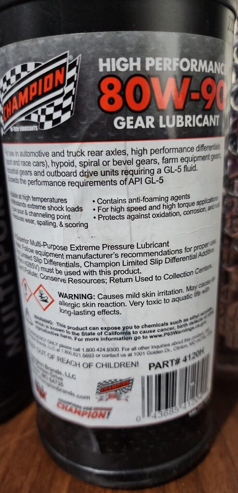 CHAMPION HIGH PERFORMANCE 80W-90 GEAR LUBRICANT GL-5 32 fl. oz. LOT OF ...