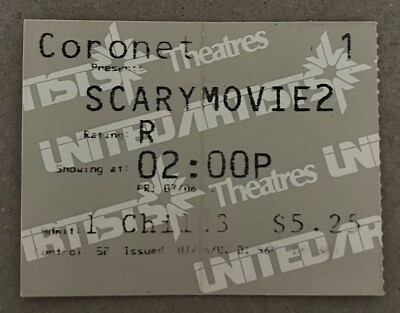 Scary Movie 2 Movie Ticket 7-6-01 Opening Weekend Anna Faris Regina ...