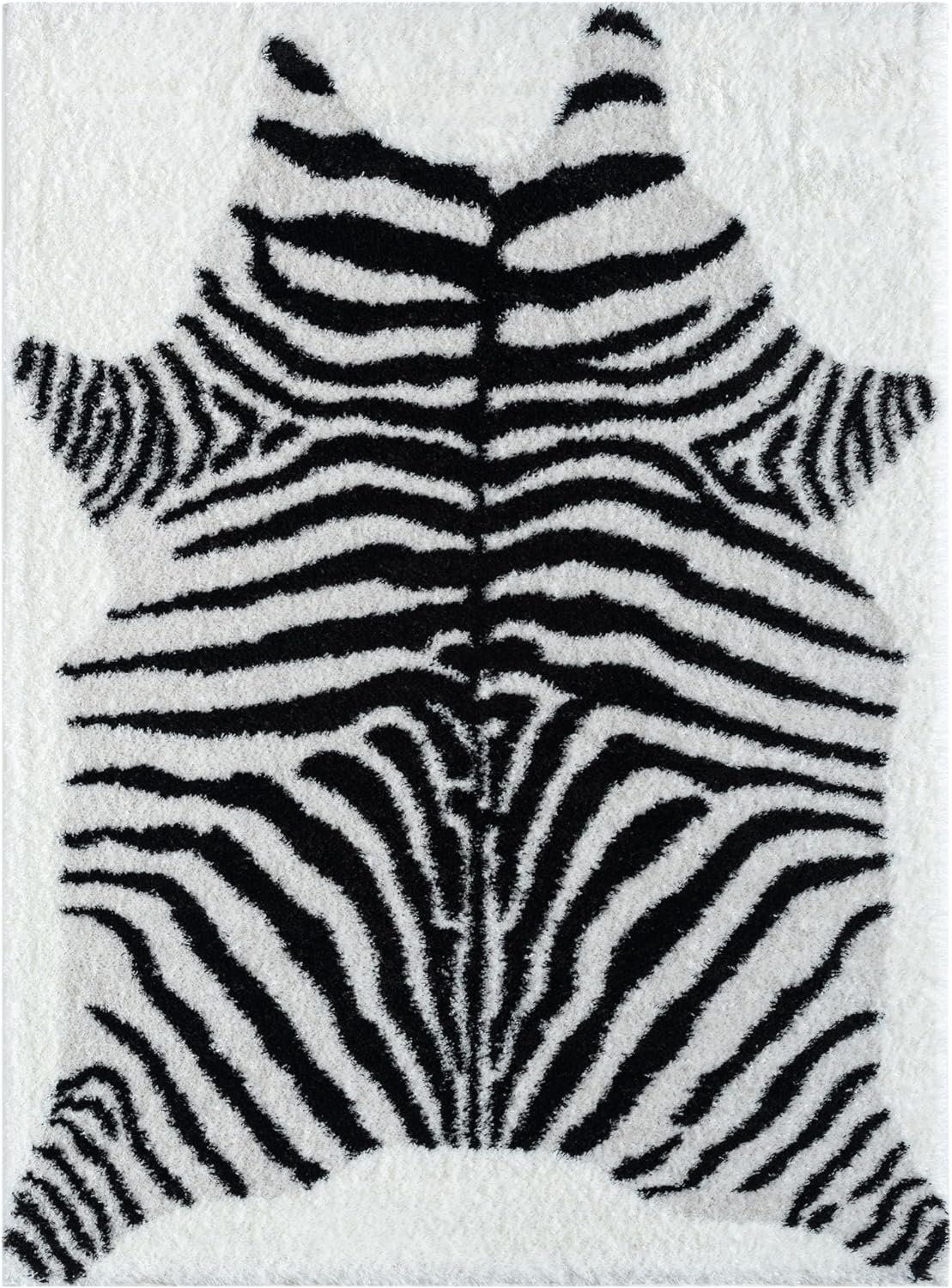 HR Plush Black & White Zebra Pattern Shag Rug - Thick Pile, High-End ...