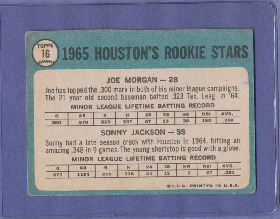 1965 Topps Joe Morgan #16 HOF RC Houston Colts Rookie GD | eBay
