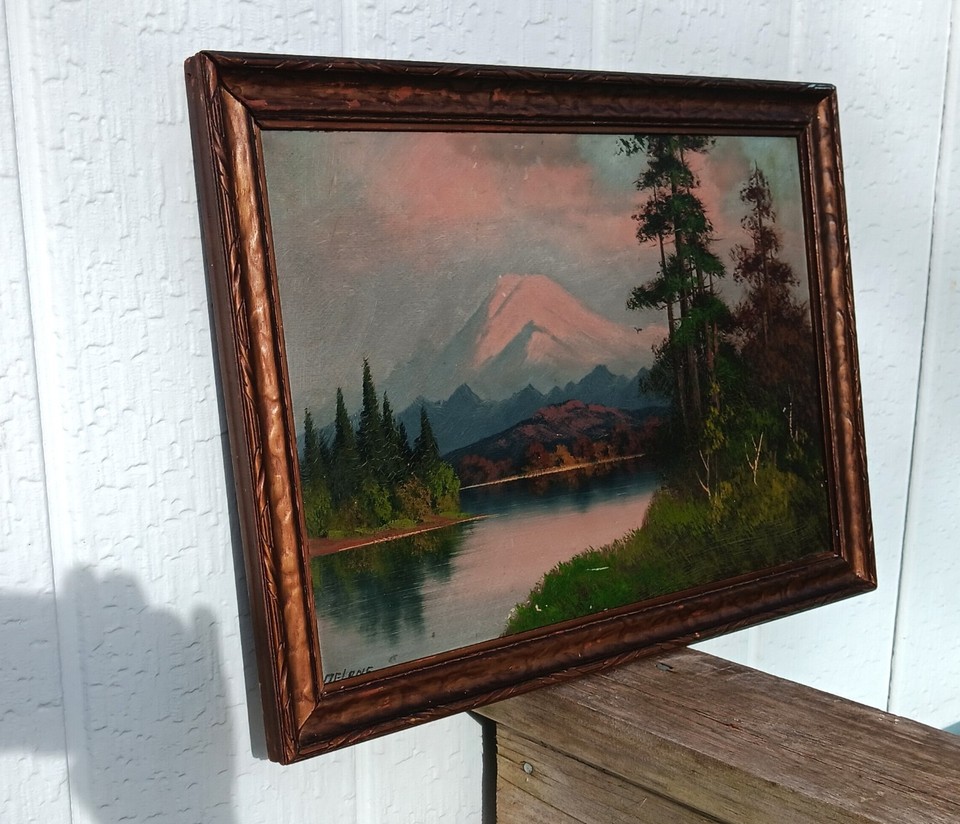 1800s RAINIER BEACH antique seattle oil painting mt. rainier vtg mercer ...