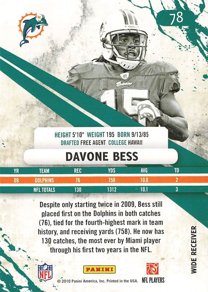 2010 Panini Rookies & Stars #78 Davone Bess Miami Dolphins | eBay