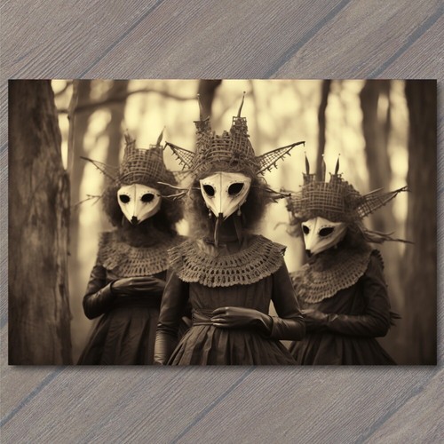 4x6" Weird Creepy Girls Fox Masks Cult Horns Woods Halloween Unusual | eBay