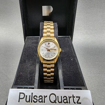 Pulsar President Watch Women 24mm Gold Dial Gold Tone Daydate Round New ...