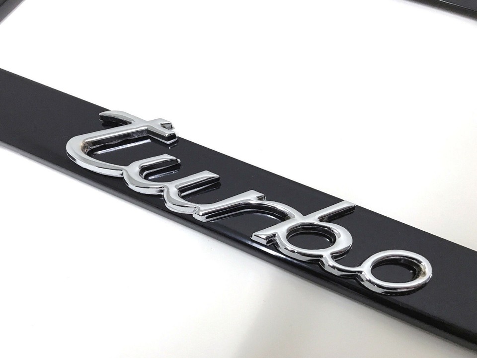 (1) 3D "TURBO" Emblem Logo BLACK Coated Metal License Plate Frame ...