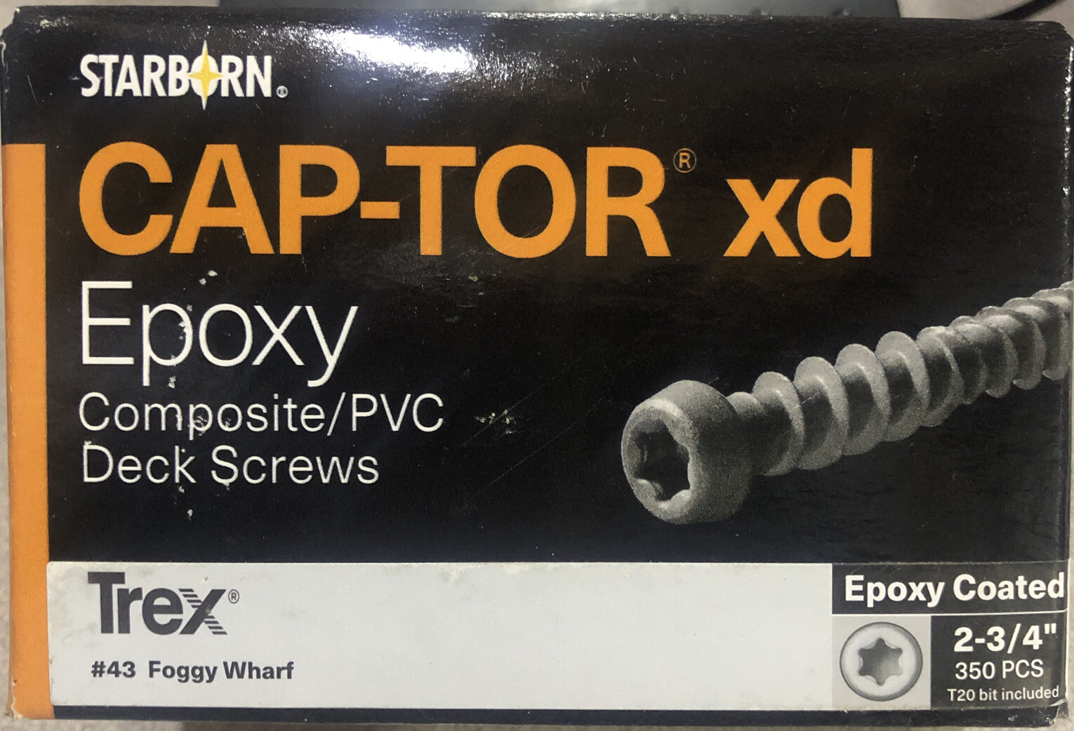 STARBORN CAP-TOR xd composite deck screws 2-3/4" FOGGY WHARF epoxy ...