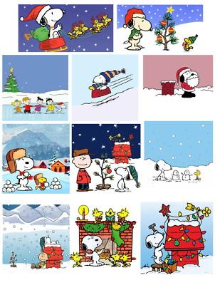 Set of 11 Christmas Snoopy Peanuts Winter Collage Craft Cotton FABRIC ...