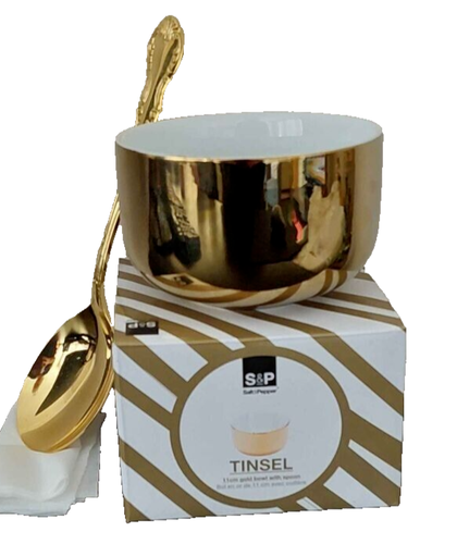Gold Bowl & Spoon Tinsel S&P decor | eBay