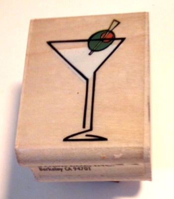 MARTINI COCKTAIL DRINK Glass OLIVE Alcohol Wood RUBBER STAMP STAMPEDE ...