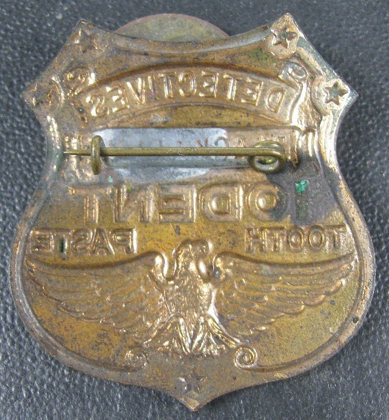 Vintage 1930's Metal Detective Black & Blue Iodent Toothpaste Badge Pin ...