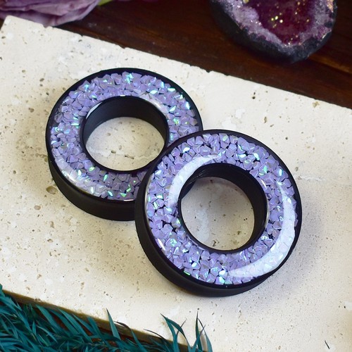 Donut Ear Tunnels 20-100mm with Holographic Sequins | 3D Print | Ear ...