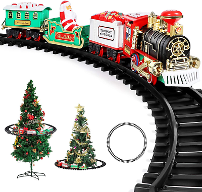 Christmas Tree Train Set Around Tree Lights Musical Battery Operated ...