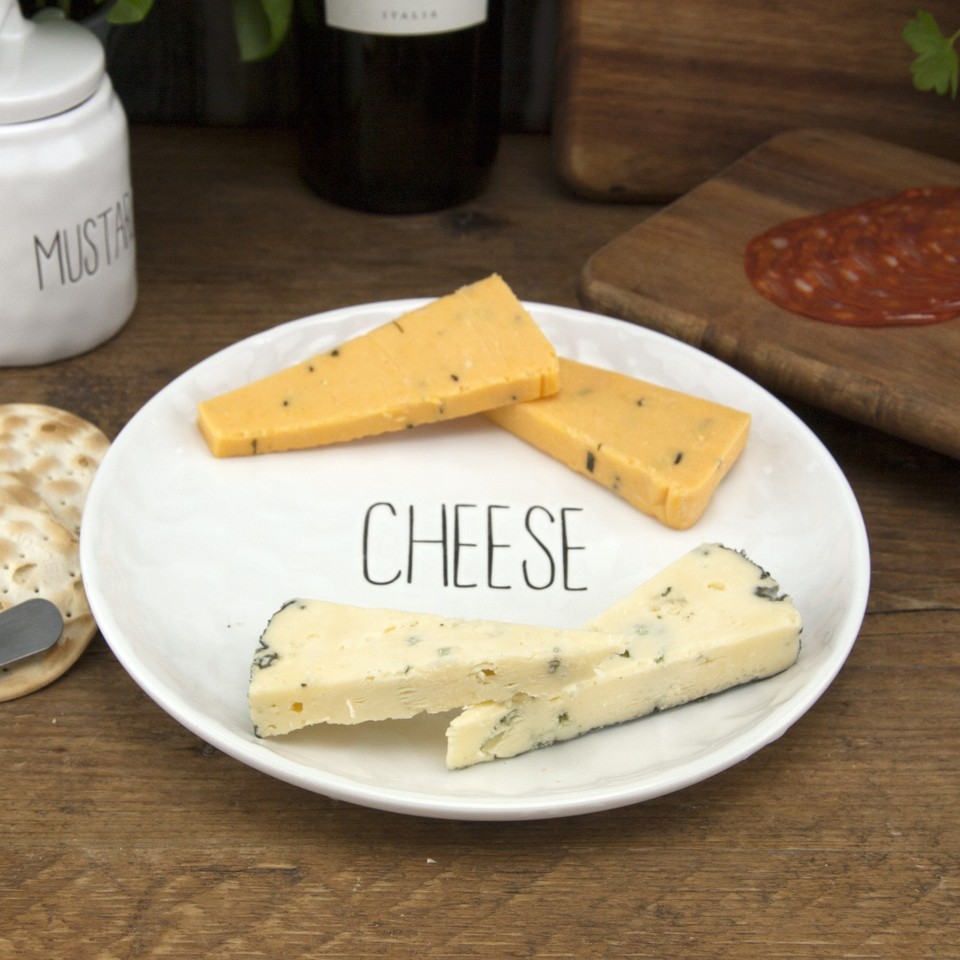 Cheese Board Dome w/ Lid & Plate 3pc Set White Dimple Ceramic Labelled ...