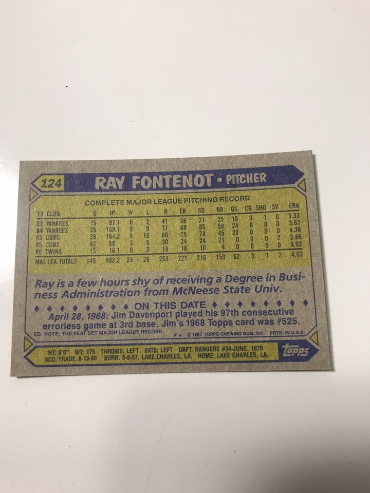 1987 Topps #124 RAY FONTENOT Minnesota Twins | eBay