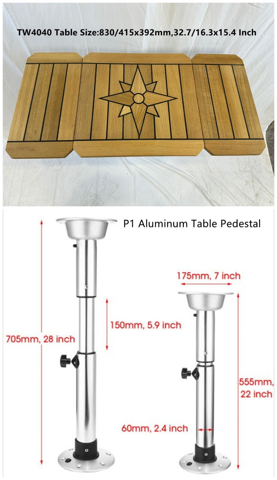 Boat Folding Teak Table Top 32.6/16.4x15.7, 38/19.1X19.7, 49.2/24.6x23 ...