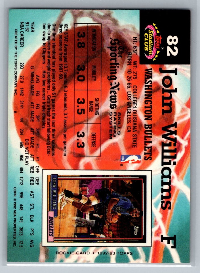 John Williams 1992-93 Stadium Club BASKETBALL #82 Washington Bullets | eBay